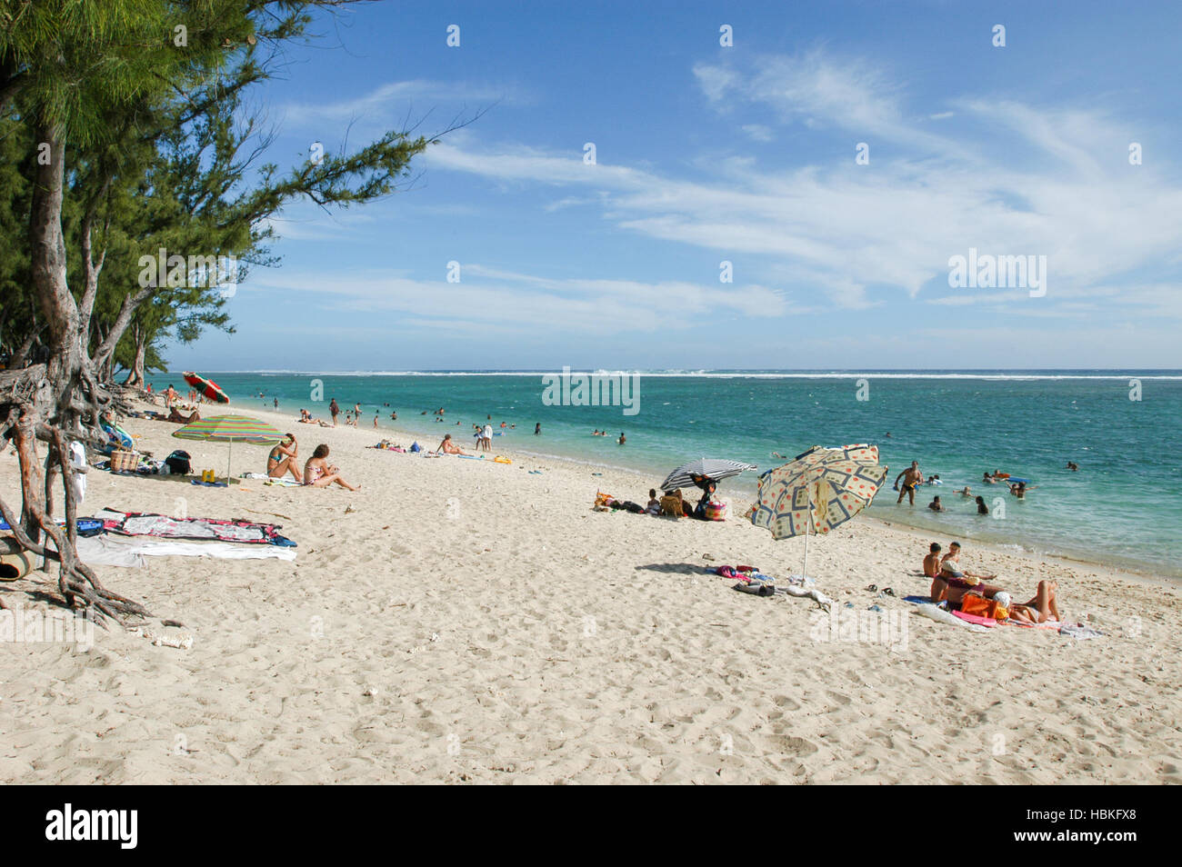 Hermitage (La Reunion), France - 11 March 2003: people sunbathing and ...