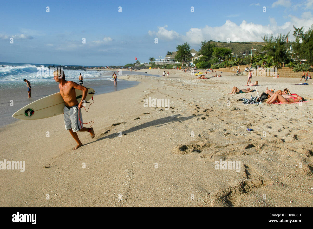 Boucan Canot (La Reunion), France - 11 March 2003: people sunbathing on ...