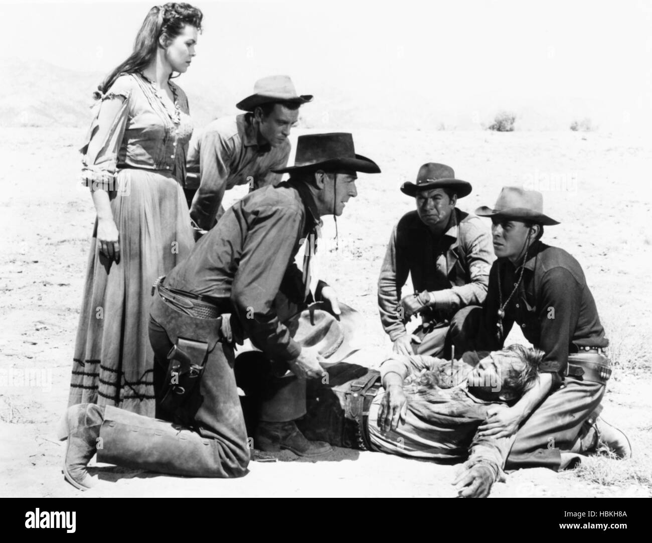 COMANCHE STATION, from left, Skip Homeier, Nancy Gates, Randolph Scott ...