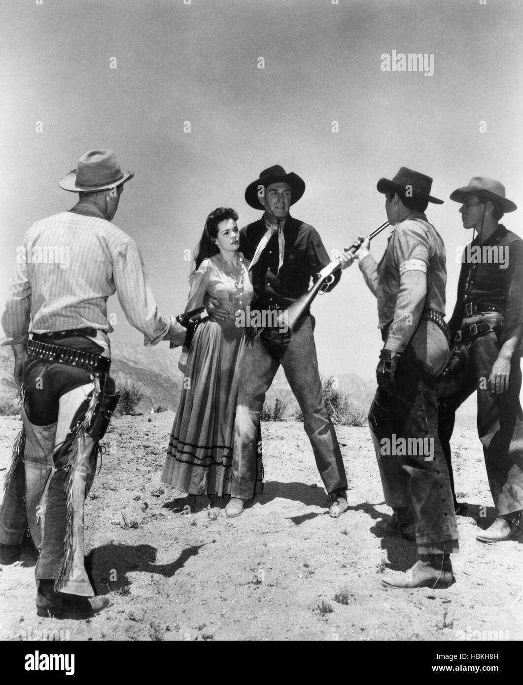 COMANCHE STATION, from left: Skip Homeier, Nancy Gates, Randolph Scott ...