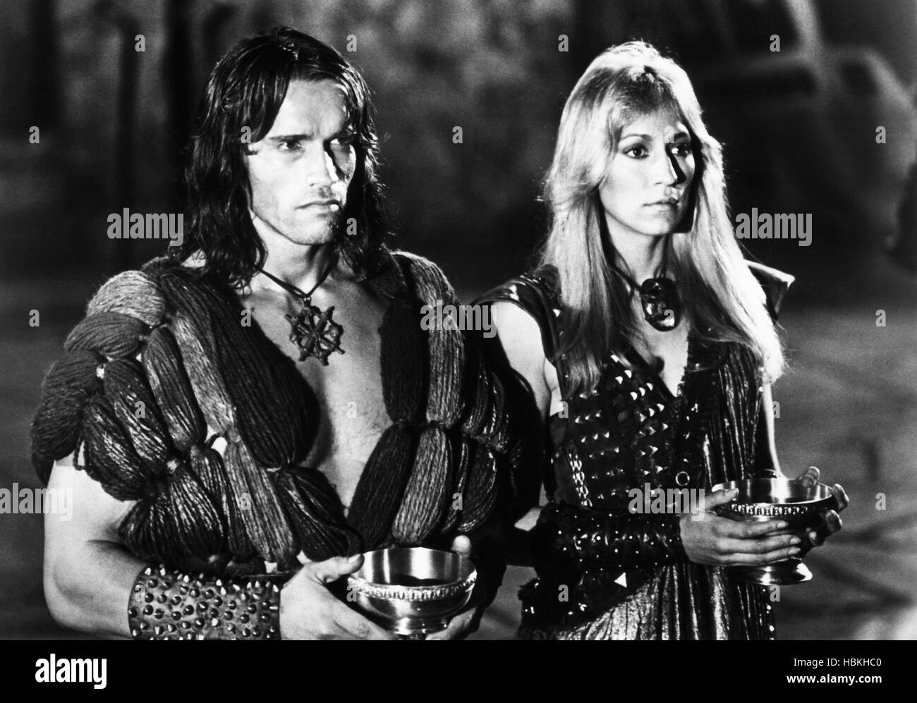 CONAN THE BARBARIAN, from left, Arnold Schwarzenegger, Sandahl Bergman ...