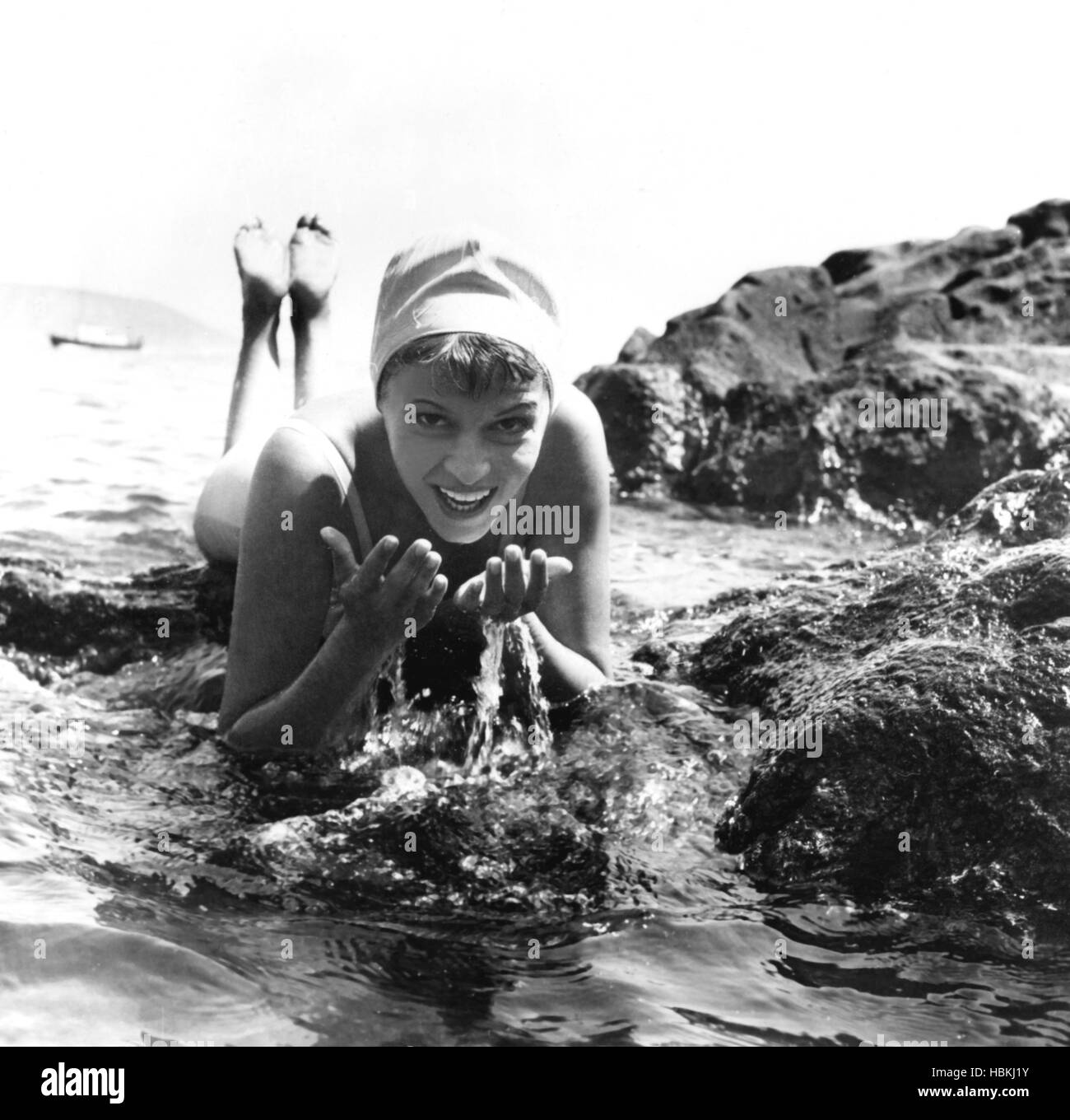 Eva Bartok enjoys a day off during location work for THE CRIMSON PIRATE ...