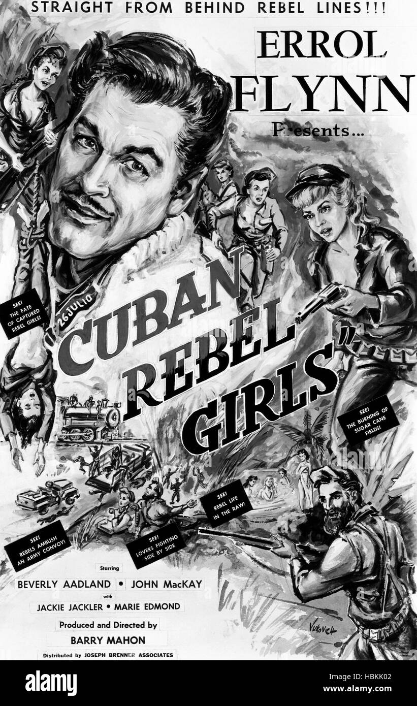 CUBAN REBEL GIRLS, Errol Flynn (mustache left), Beverly Aadland (cap ...