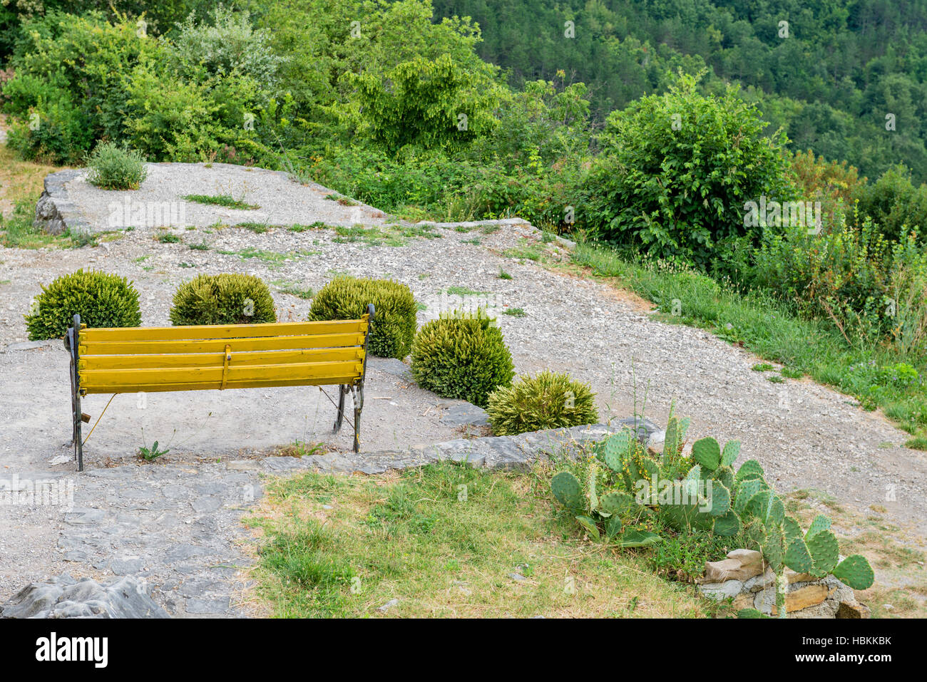 Bench with beautiful mountain forest scenery Stock Photo - Alamy