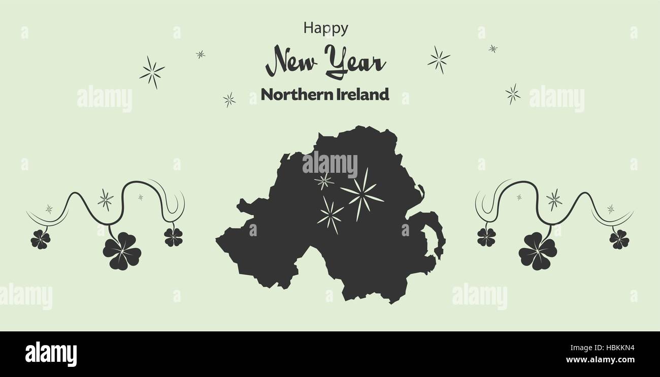 Happy New Year illustration theme with map of Northern Ireland Stock ...