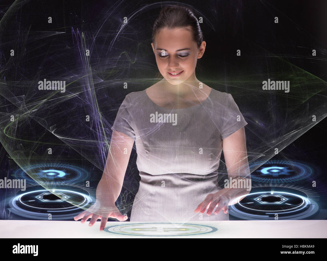 Woman dj in futurisctic concept Stock Photo - Alamy