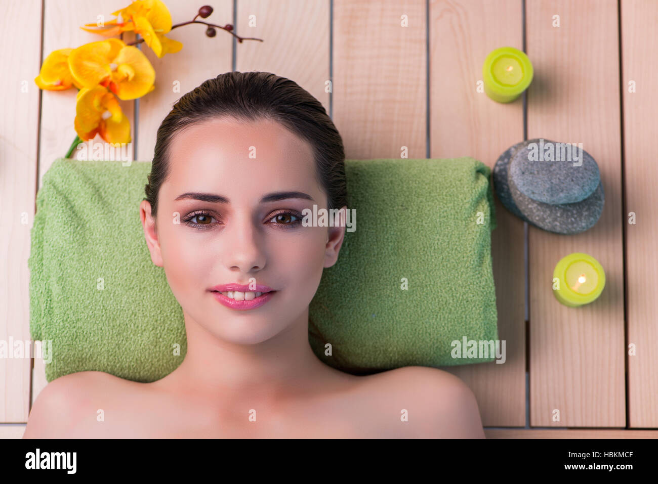 Young beautiful woman during spa procedure Stock Photo - Alamy