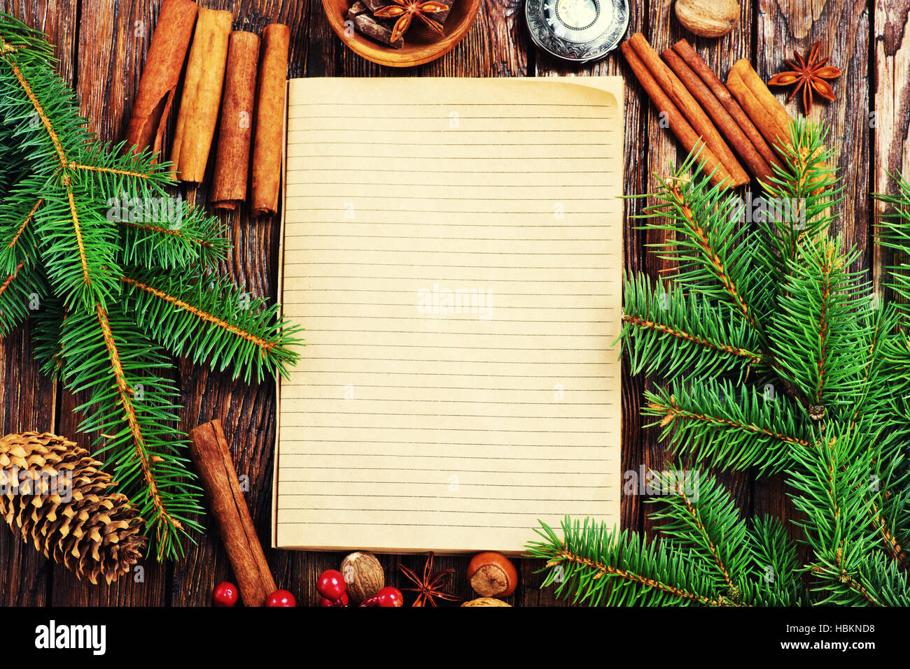 notebook for recipe or menu and spices Stock Photo - Alamy