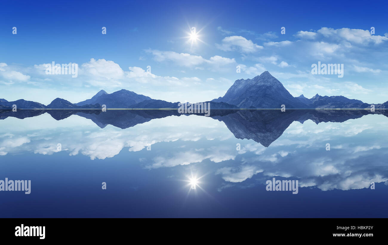 mountains reflecting in the clear water Stock Photo - Alamy