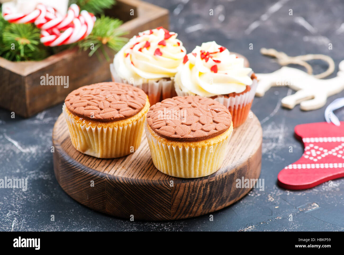 muffins and christmas decoration on a table Stock Photo - Alamy