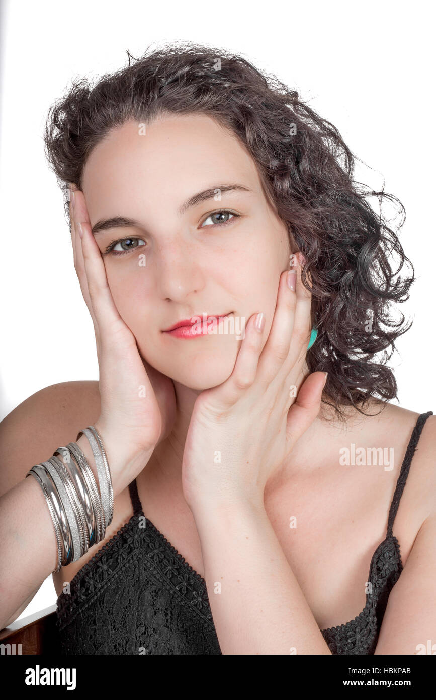 Portrait with hands and face hi-res stock photography and images - Alamy
