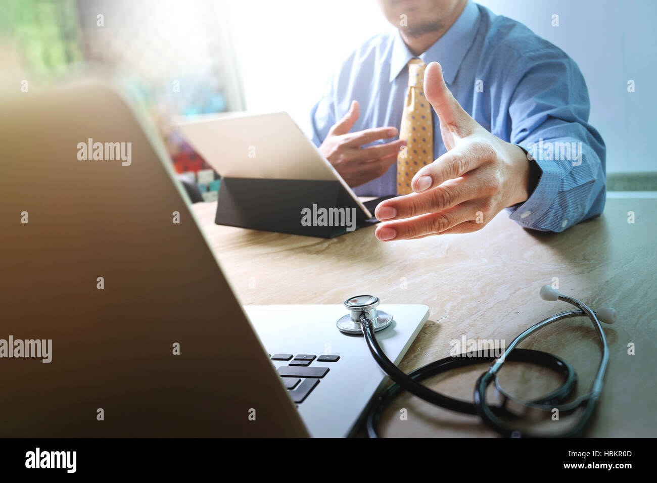 Handshake helping for business Medical technology concept. Doctor hand ...