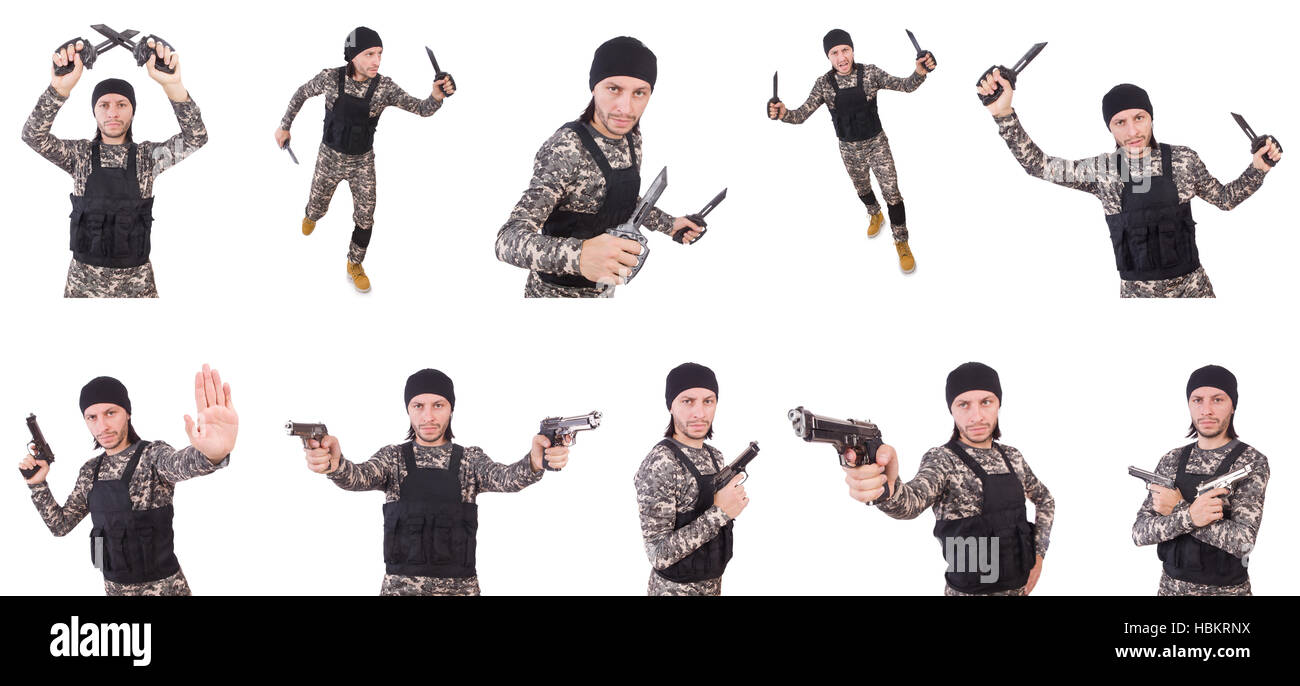 Soldier with knife isolated on white Stock Photo - Alamy