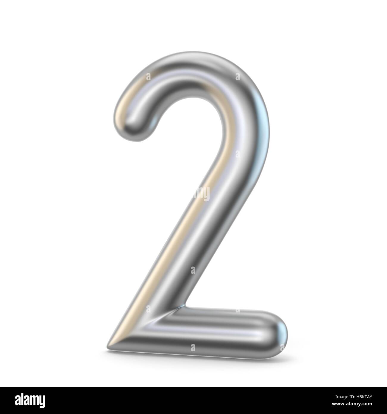 Metal silver font. Number TWO 2 3D render illustration isolated on ...