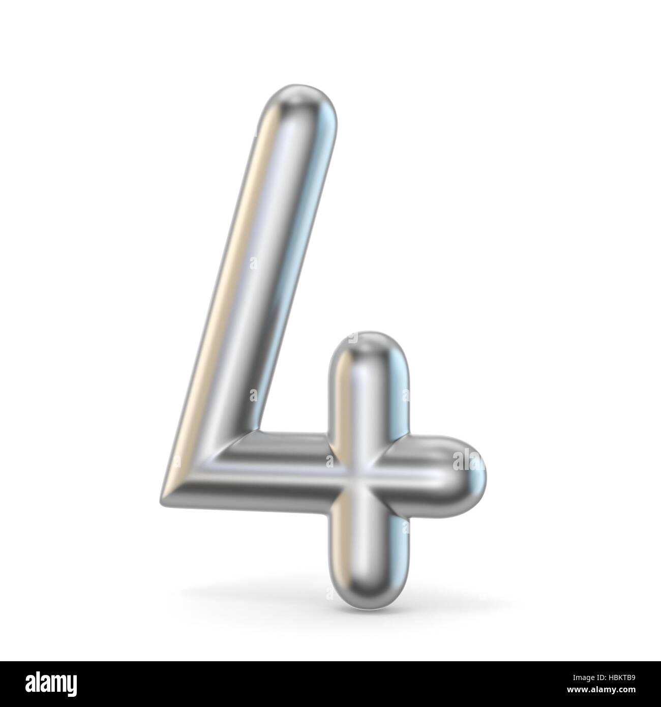 Metal silver font. Number FOUR 4 3D render illustration isolated on ...