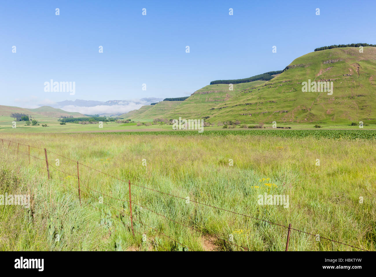 Valley farm fields scenic rural mountain terrain landscape summer blue ...