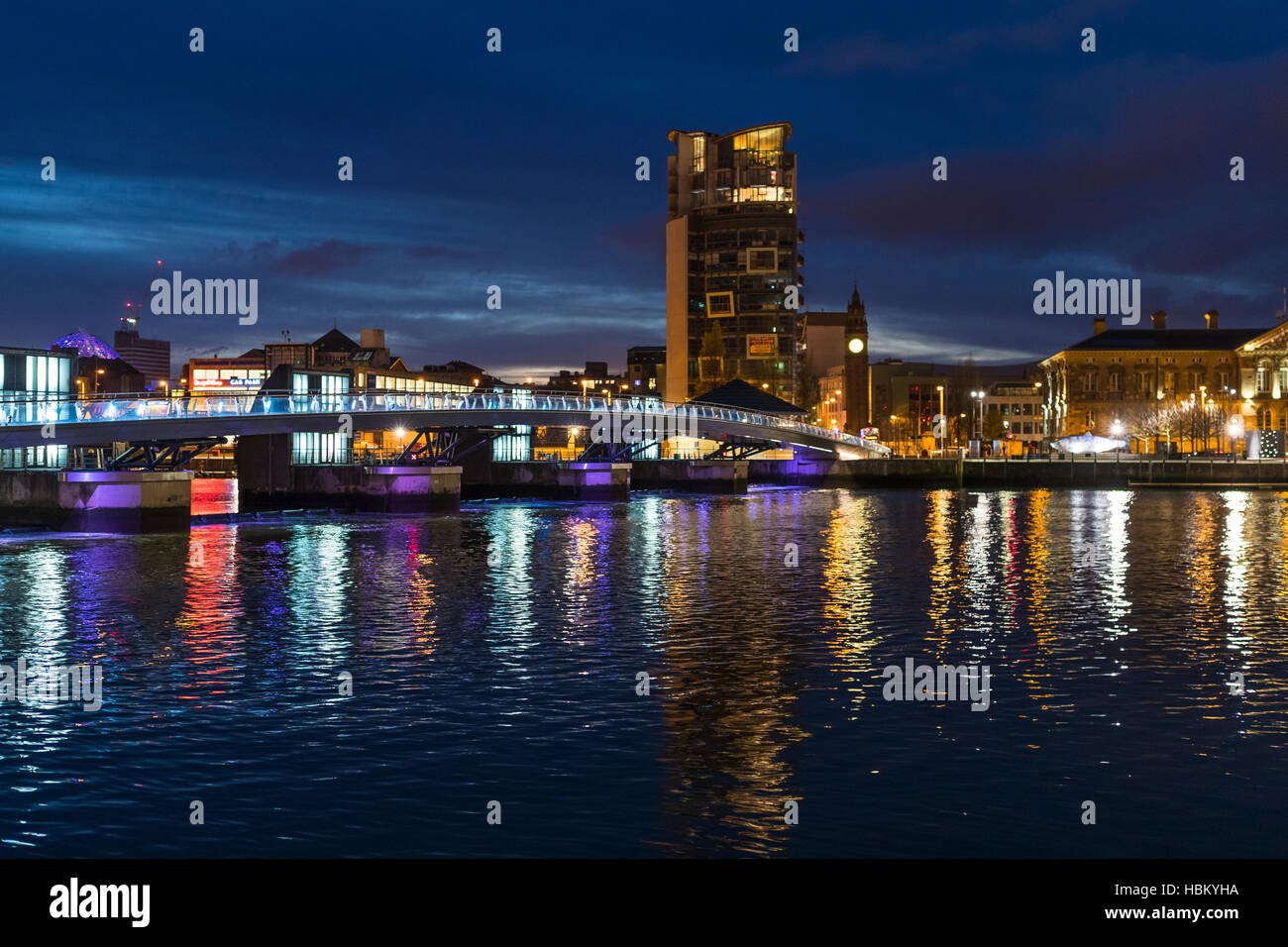 The Boat tower and the Lagan footbridge over the Lagan River, Belfast ...