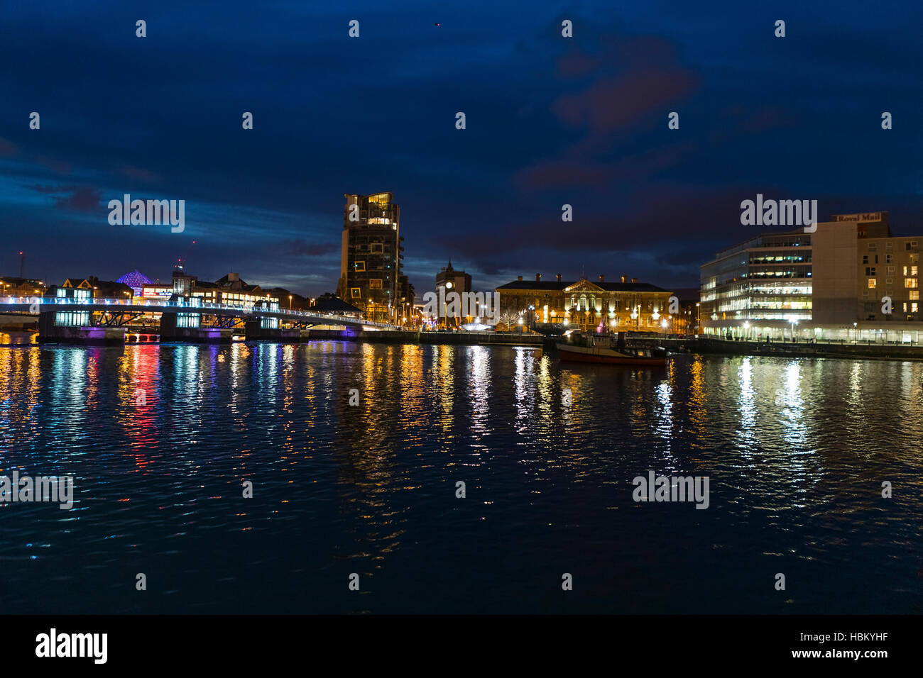 The Boat tower and the Lagan footbridge over the Lagan River, Belfast ...