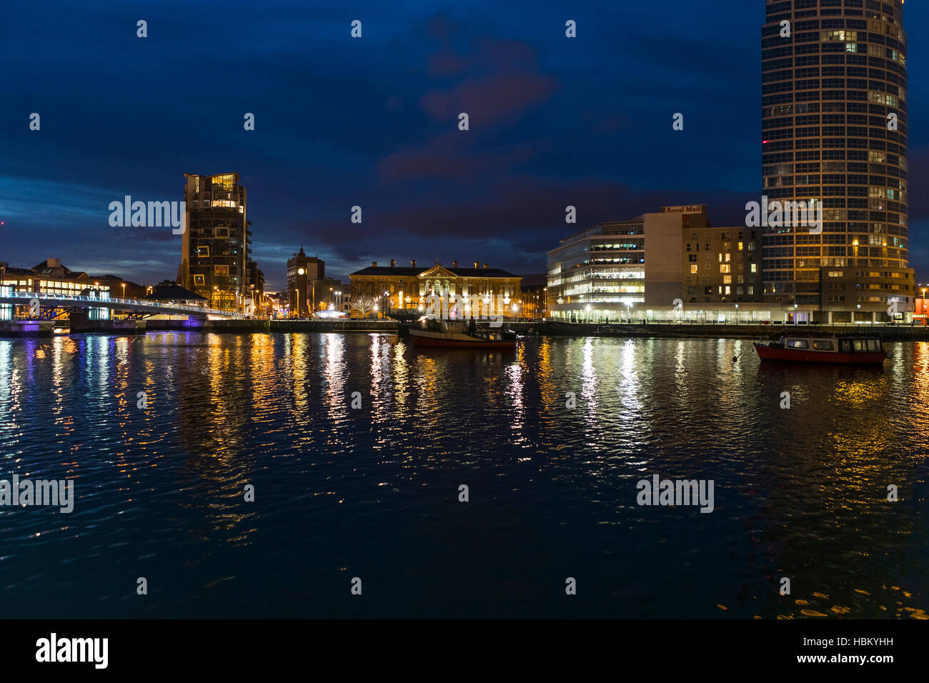 The Boat tower and the Lagan footbridge over the Lagan River, Belfast ...