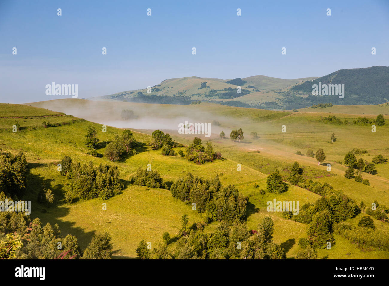 Misty summer sunset landscape hi-res stock photography and images - Alamy