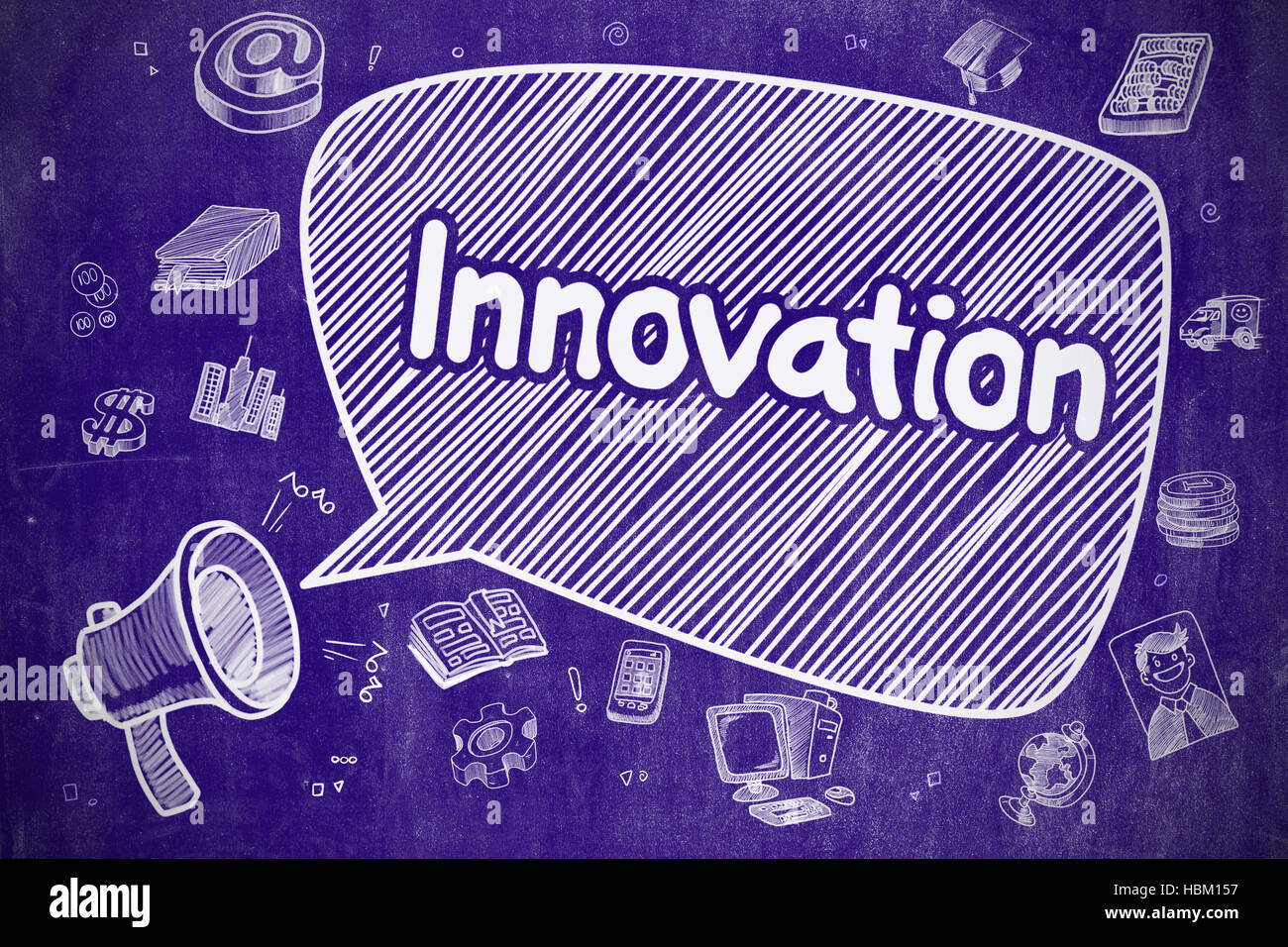 Innovation - Doodle Illustration on Blue Chalkboard Stock Photo - Alamy