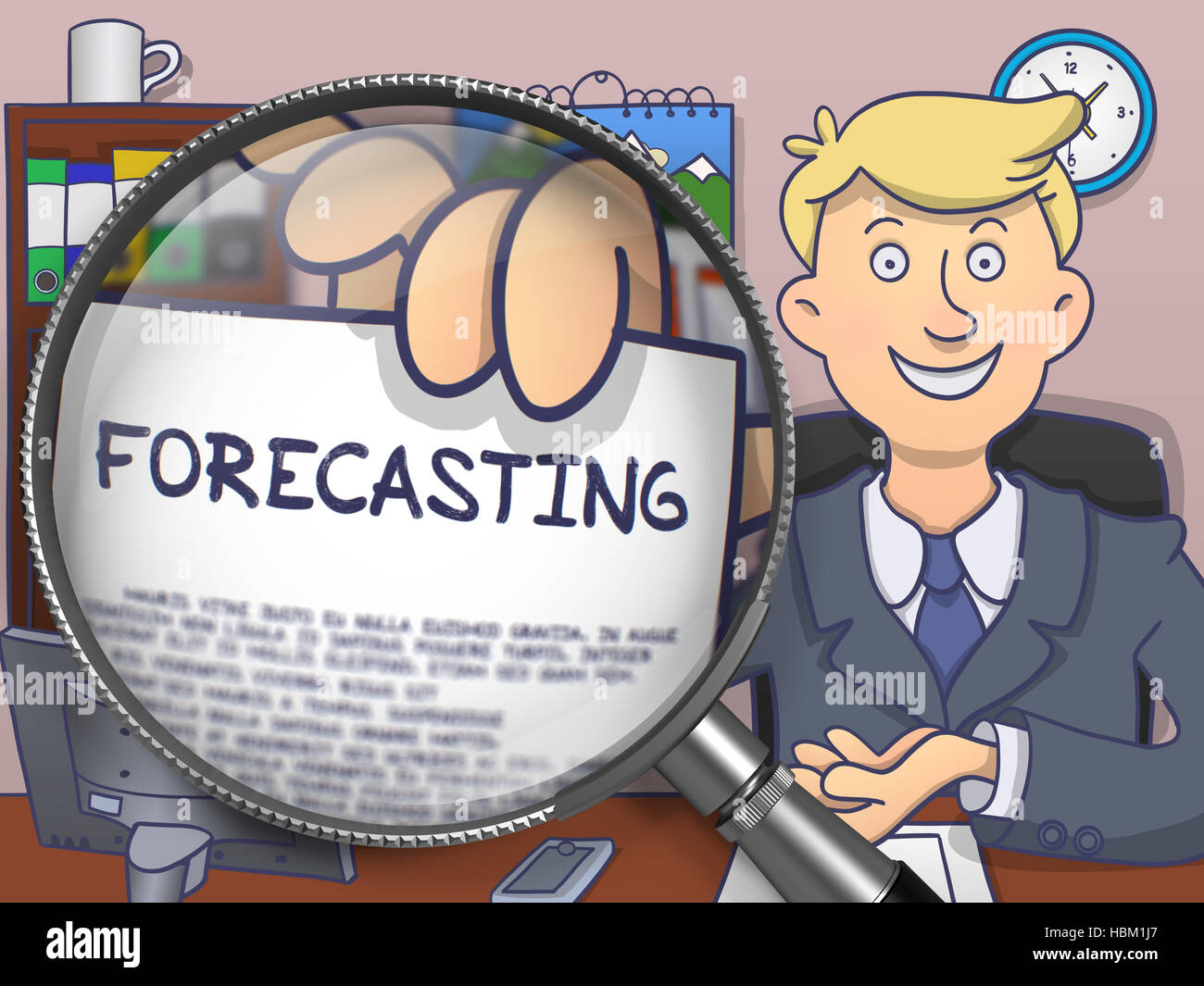 Forecasting through Magnifier. Doodle Design Stock Photo - Alamy