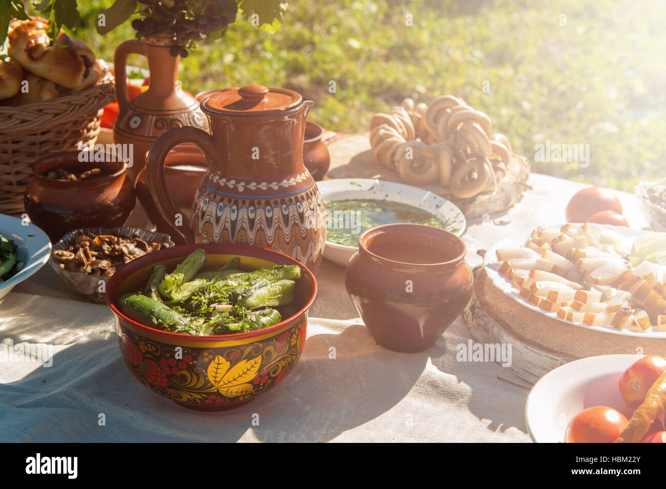 Russian table with food Stock Photo - Alamy