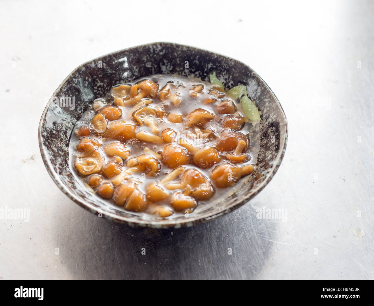 Japanese cuisine, cooked sticky mushrooms called Nameko in the bowl ...