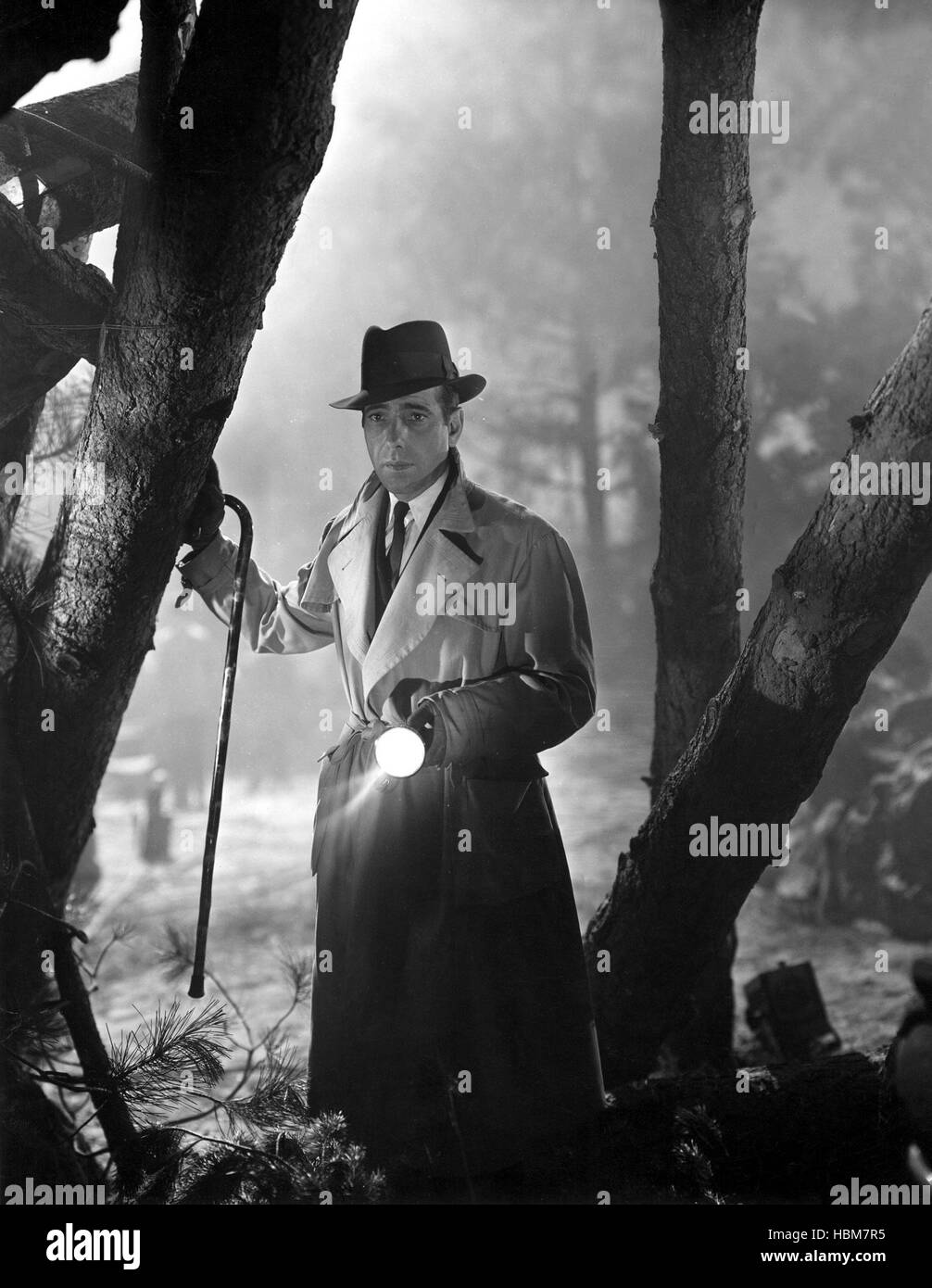CONFLICT, Humphrey Bogart, 1945, in the woods w/flashlight Stock Photo ...
