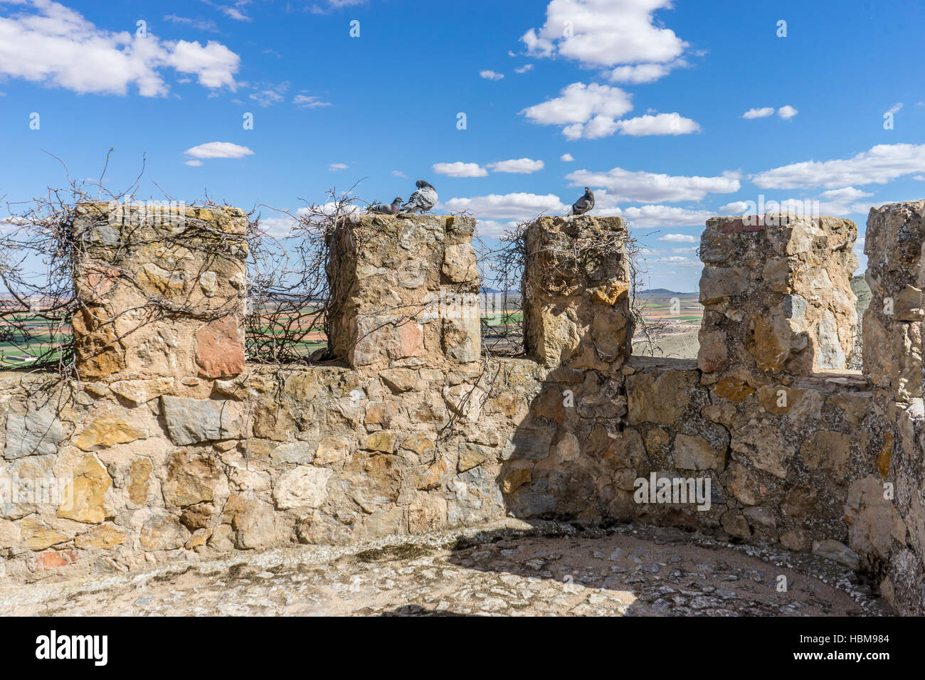 Fortification, medieval castle town of Consuegra in Toledo, Spain Stock ...