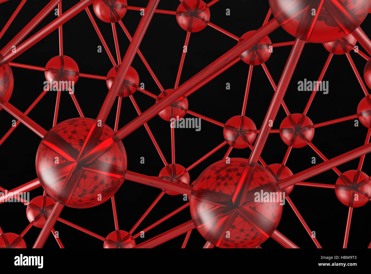 red Molecular geometric chaos glass abstract structure. Science technology network connection hi ...