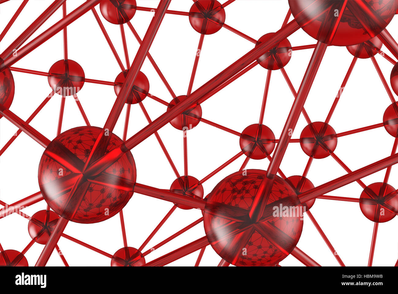 red glass Molecular geometric chaos abstract structure. Science technology network connection hi ...