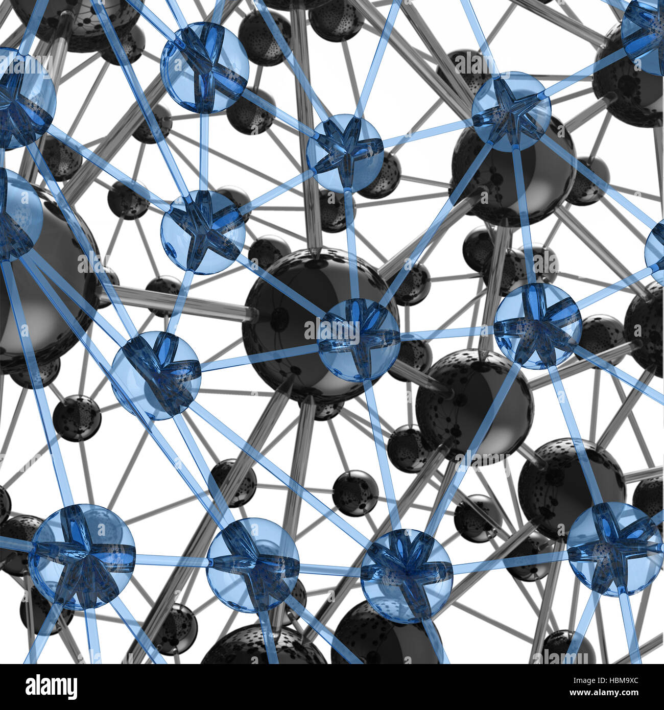 blue glass Molecular geometric chaos abstract structure. Science technology network connection ...