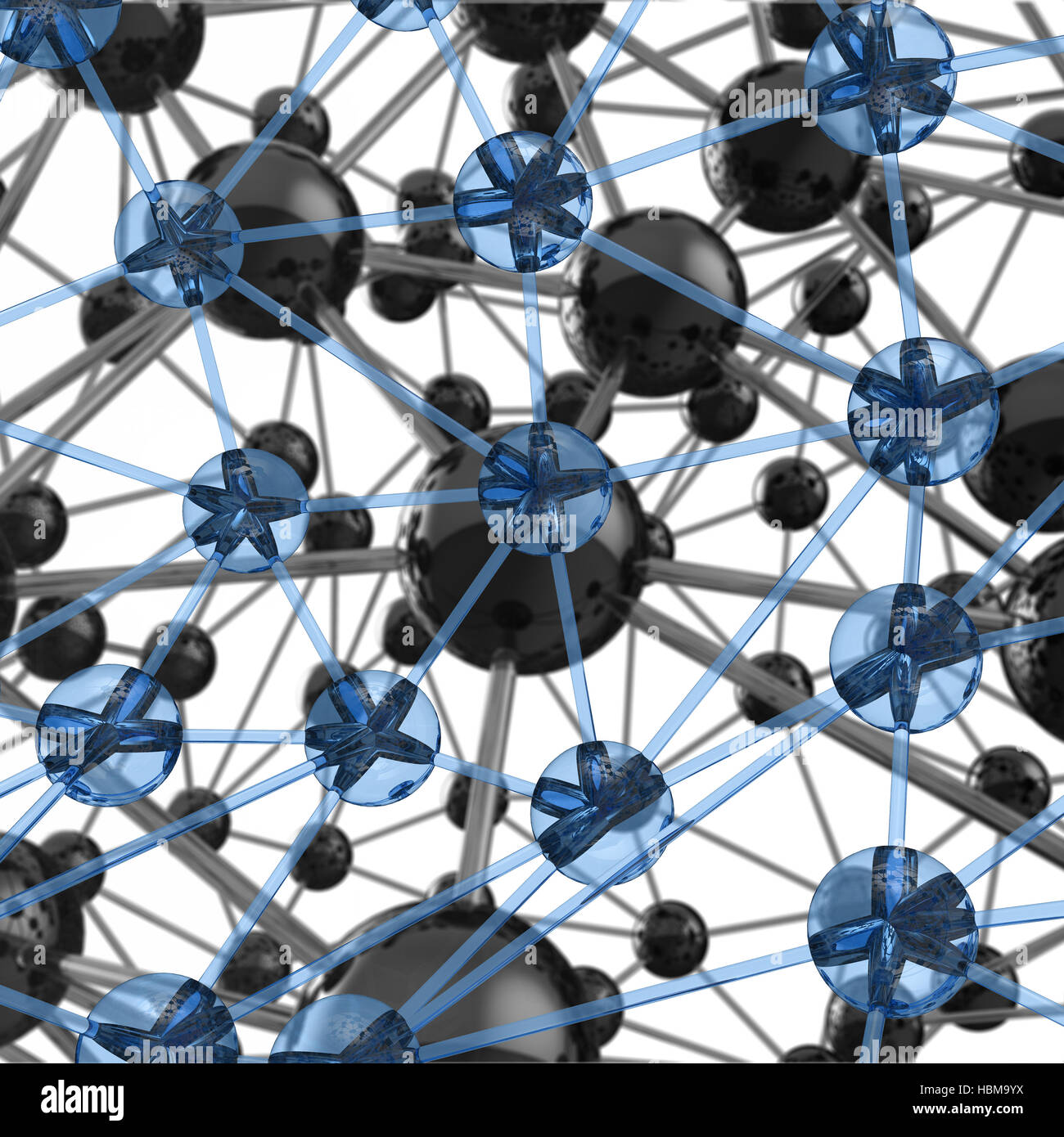 blue glass Molecular geometric chaos abstract structure. Science technology network connection ...