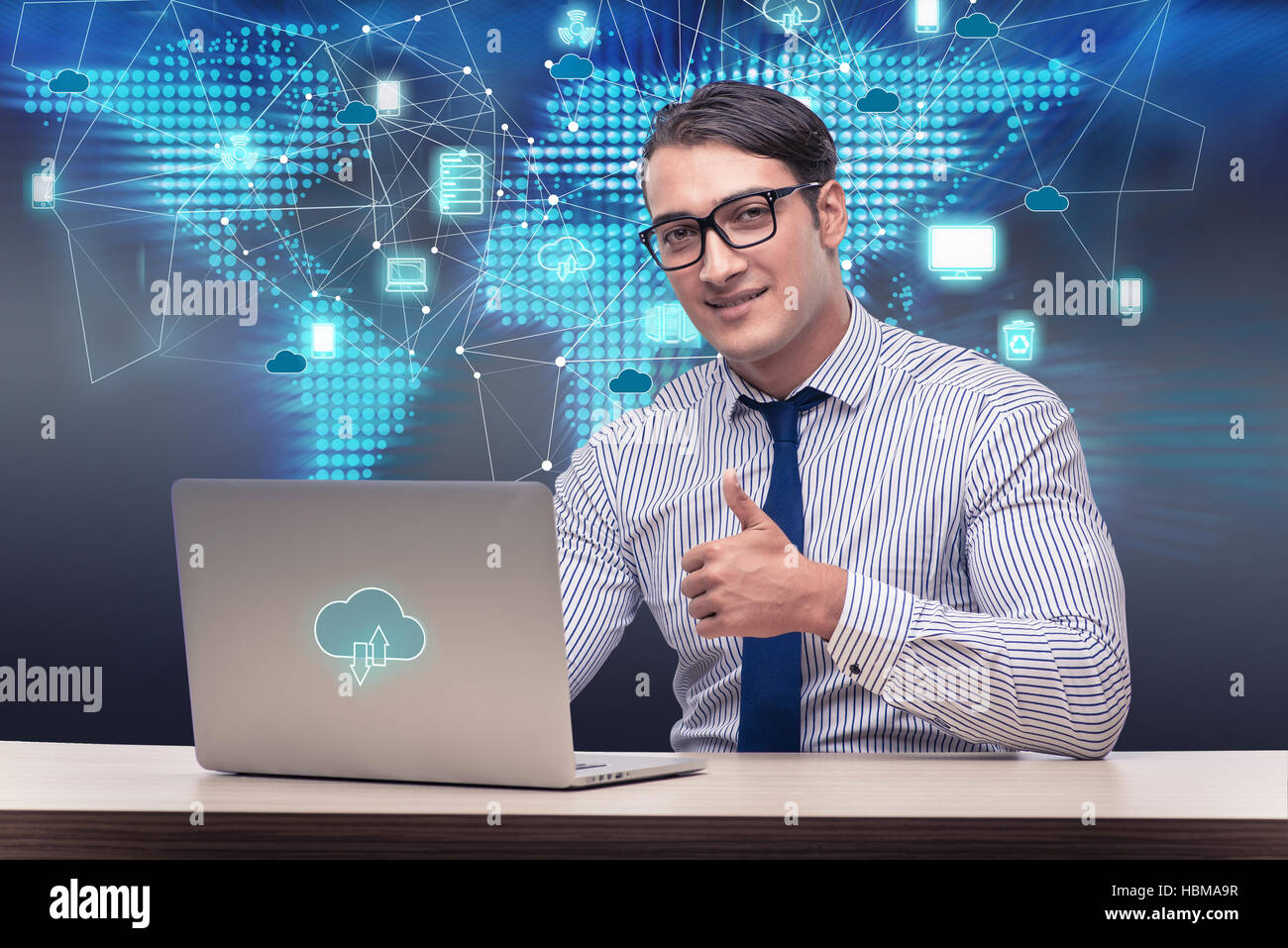 Businessman in cloud computing concept Stock Photo - Alamy
