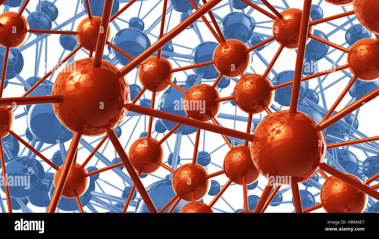 blue and orange Molecular geometric chaos abstract structure. Science technology network ...