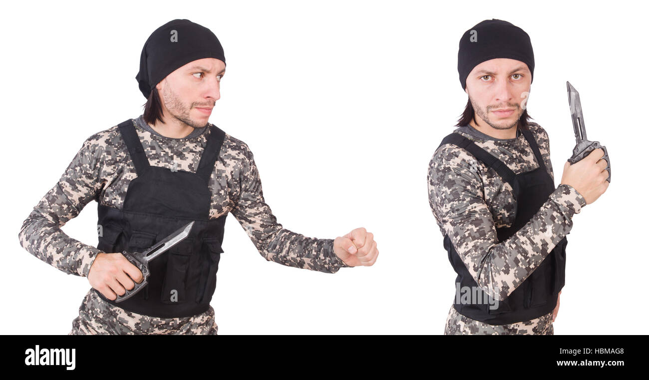 Soldier with knife isolated on white Stock Photo - Alamy