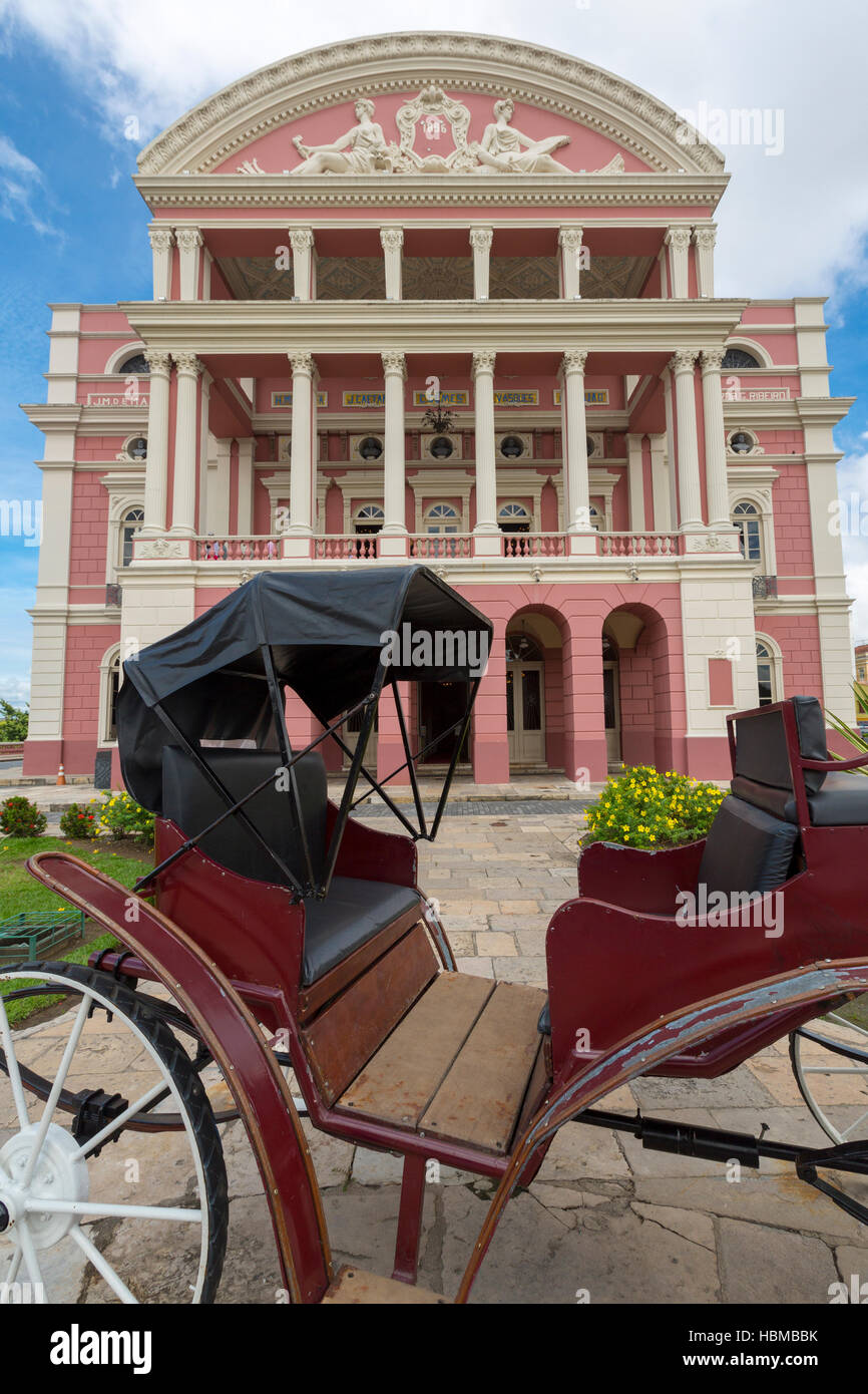Horse carriage in Manaus in front of opera house in Manaus, Brazil ...