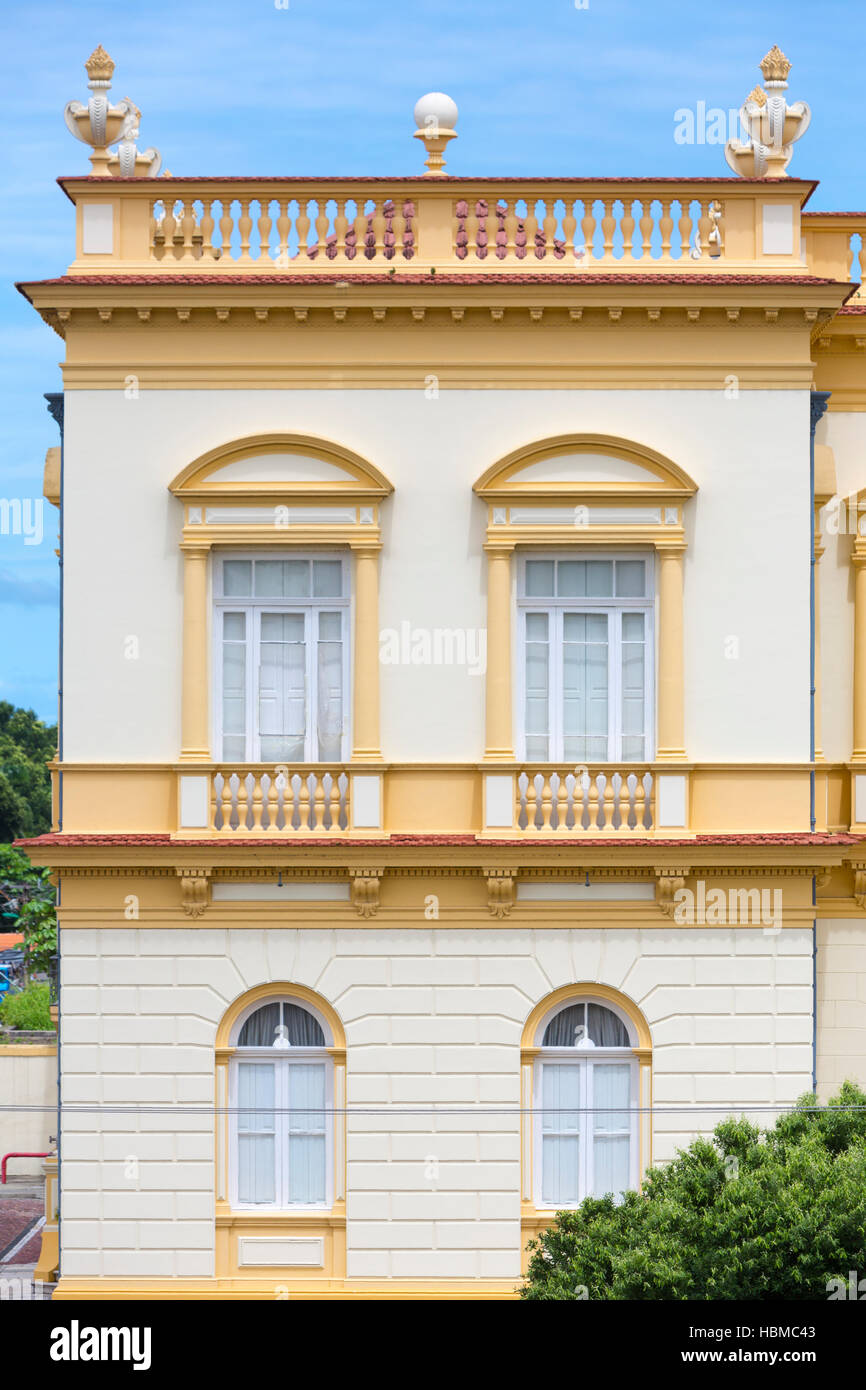 Old statue and street light with modern building, Manaus Stock Photo ...