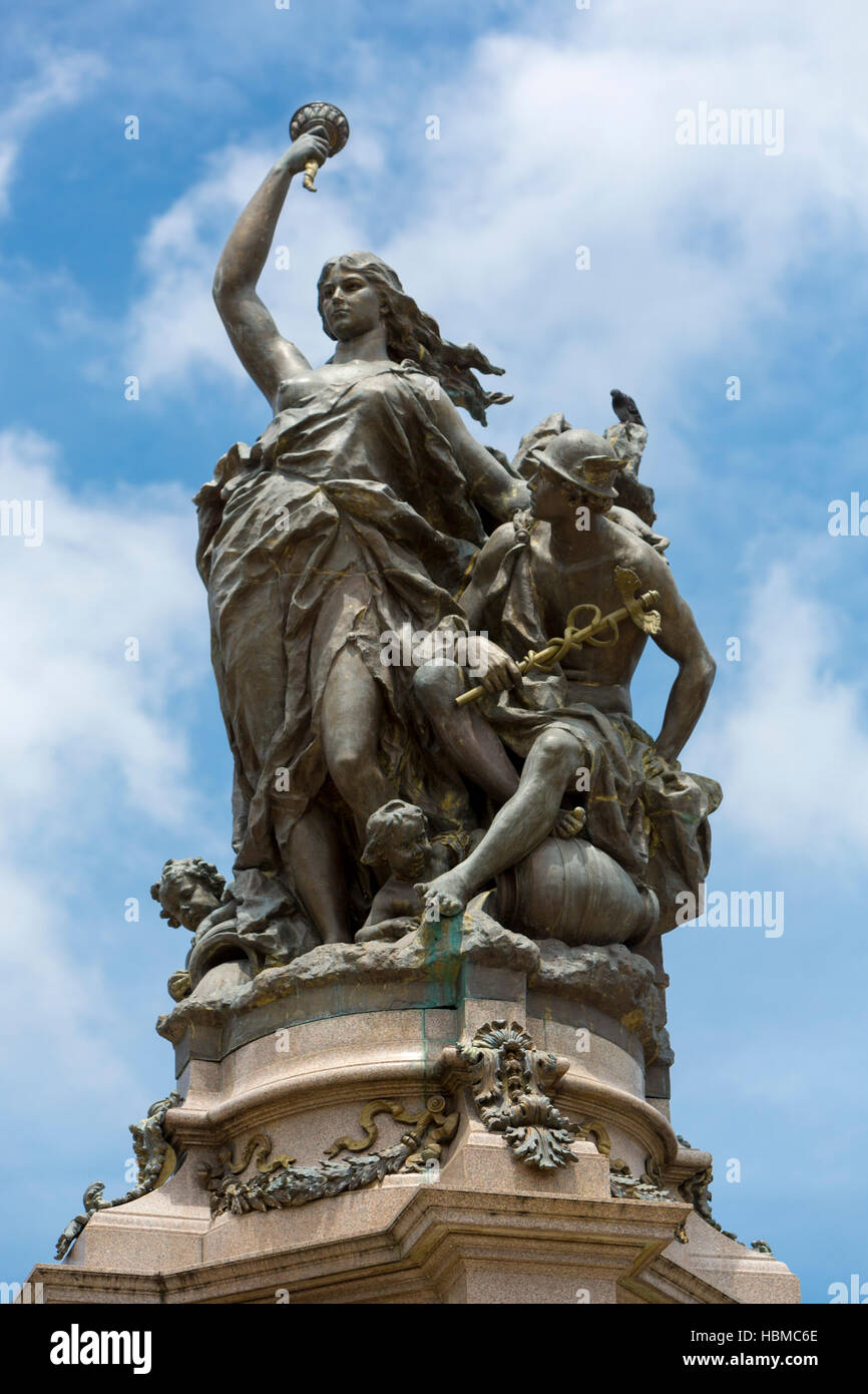 Monument on the opera square with clear blue sky, Manaus, Brazil Stock ...