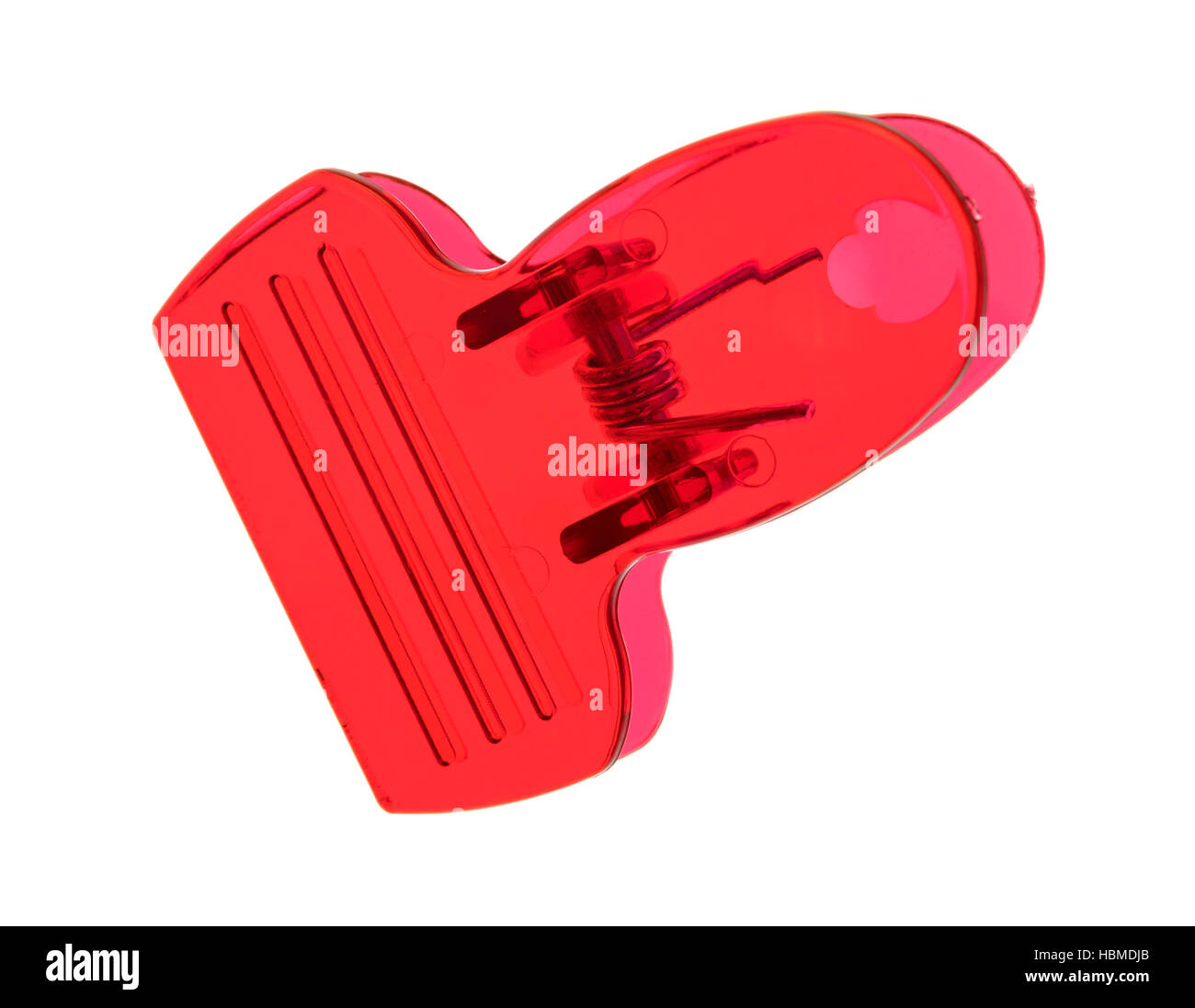 Top view of a red plastic clip isolated on a white background Stock ...