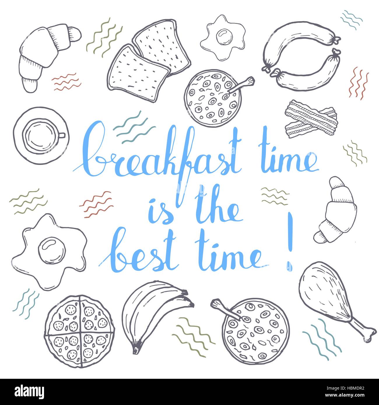 Breakfest hand drawn icon over white background. Doodle illustration ...