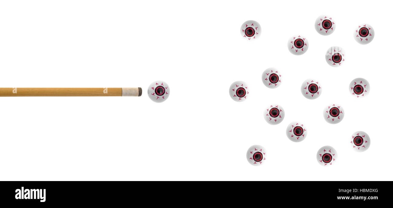 A group of plastic toy eyeball isolated on a white background with a ...