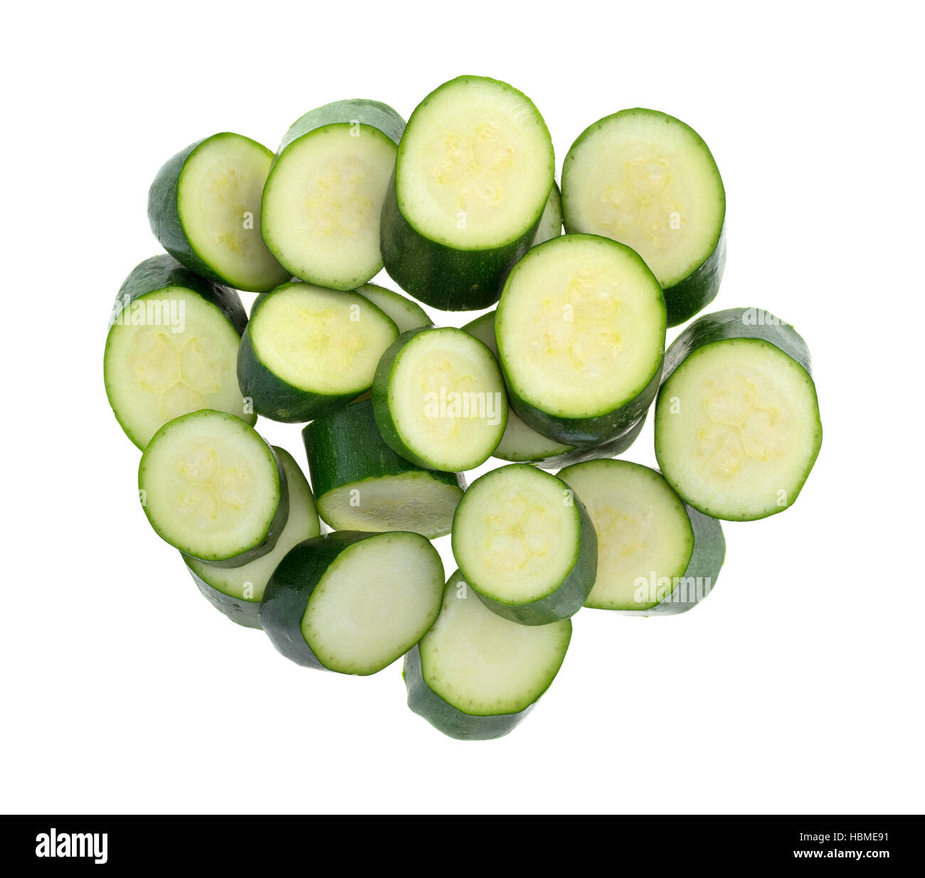 Top view of sliced Italian squash isolated on a white background Stock ...