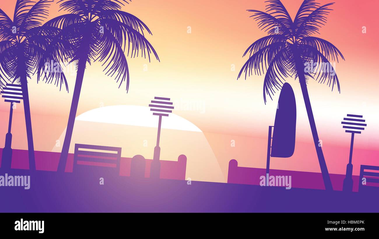 Beach Sunset Walkway - Vector Illustration Stock Vector Image & Art - Alamy