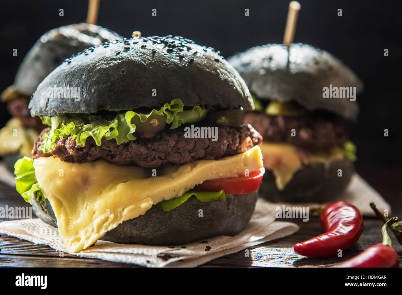 Big Black burger Stock Photo - Alamy