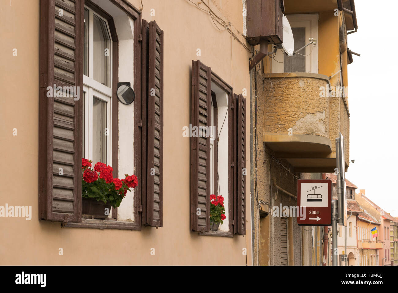 Cable car direction sign in Brasov, Europe Stock Photo - Alamy