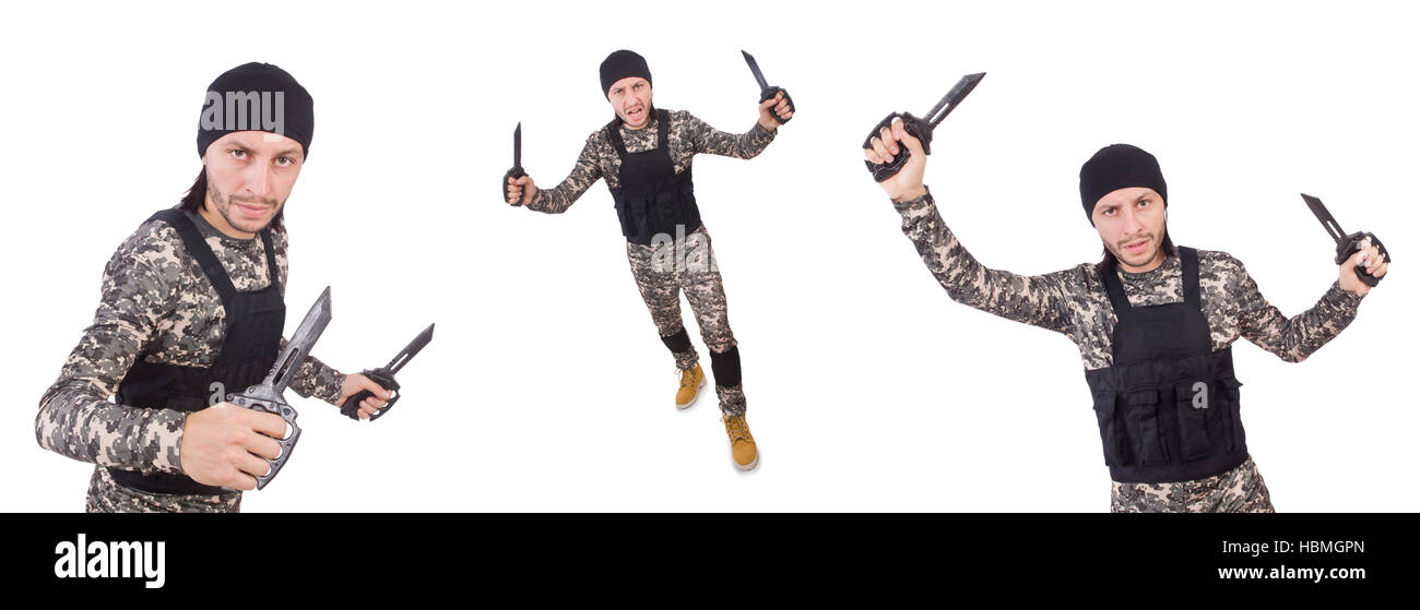 Soldier with knife isolated on white Stock Photo - Alamy