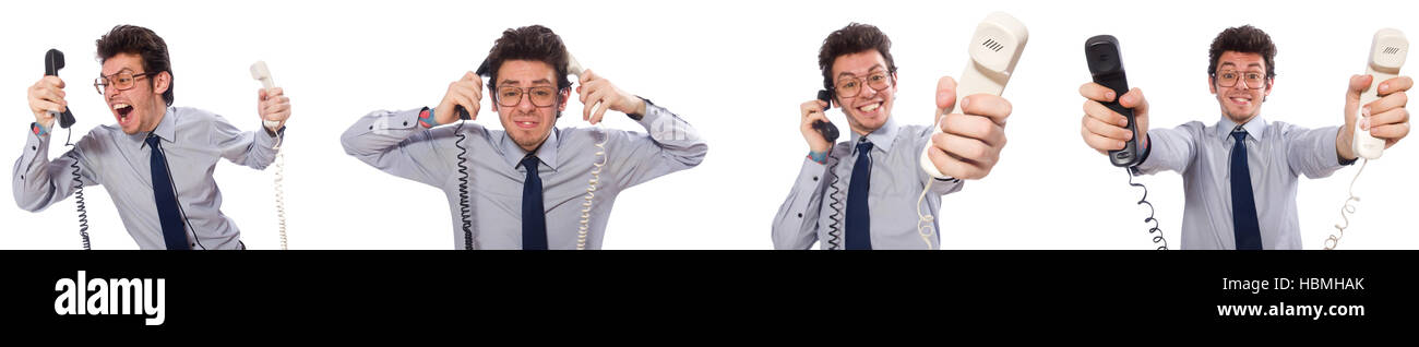 Angry call center employee in collage Stock Photo - Alamy