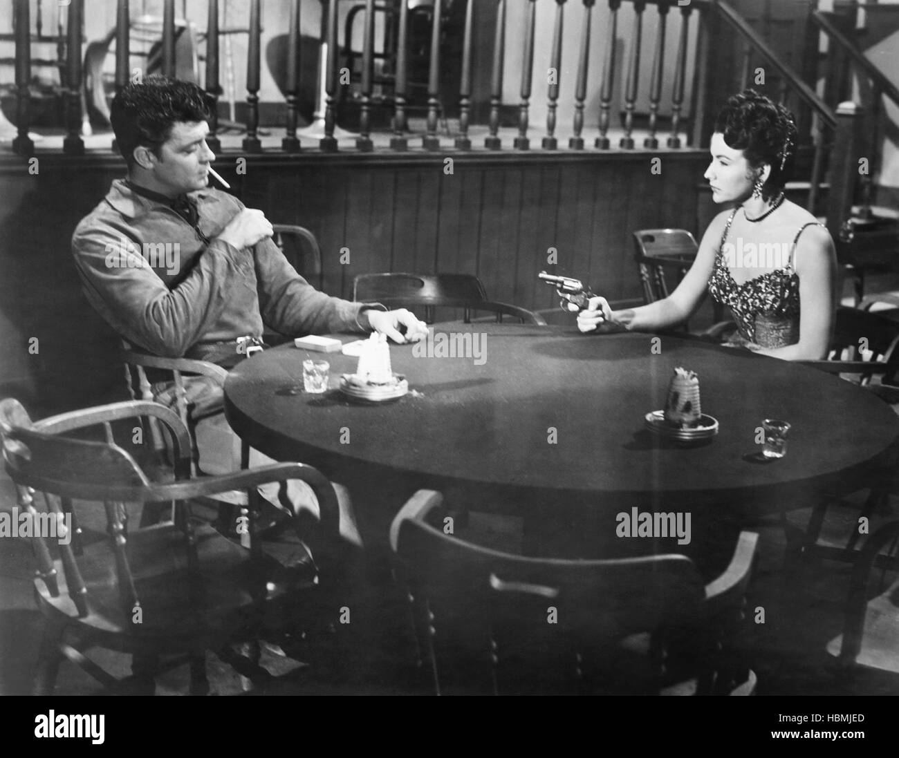 A DAY OF FURY, from left: Dale Robertson, Mara Corday, 1956 Stock Photo ...
